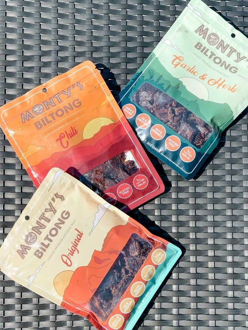 Buy Starter Pack of All Flavours Biltong | Monty's Snack – Monty's Snacks